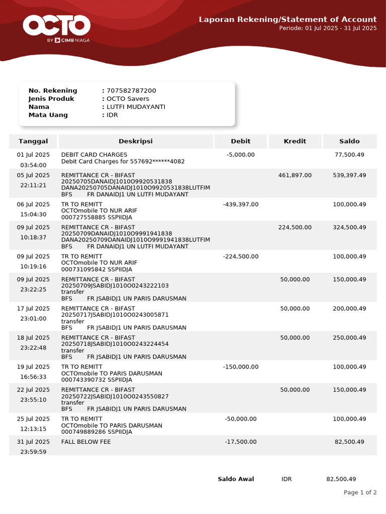 CASA Statement Jul2025 31082025191037 PDF | PDF | Payments | Corporate Jargon