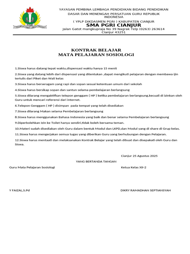 Kontrak Belajar | PDF