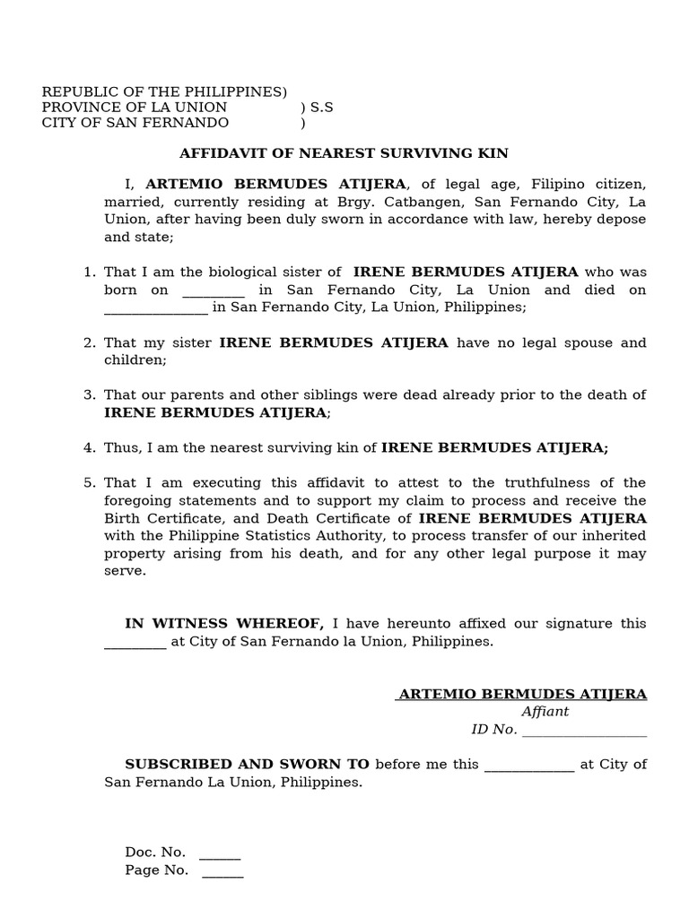 Affidavit of Nearest Kin | PDF