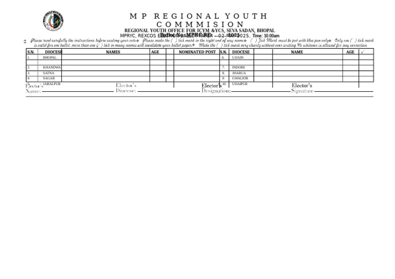 MPRYC Election Ballot Sample 2025 | PDF