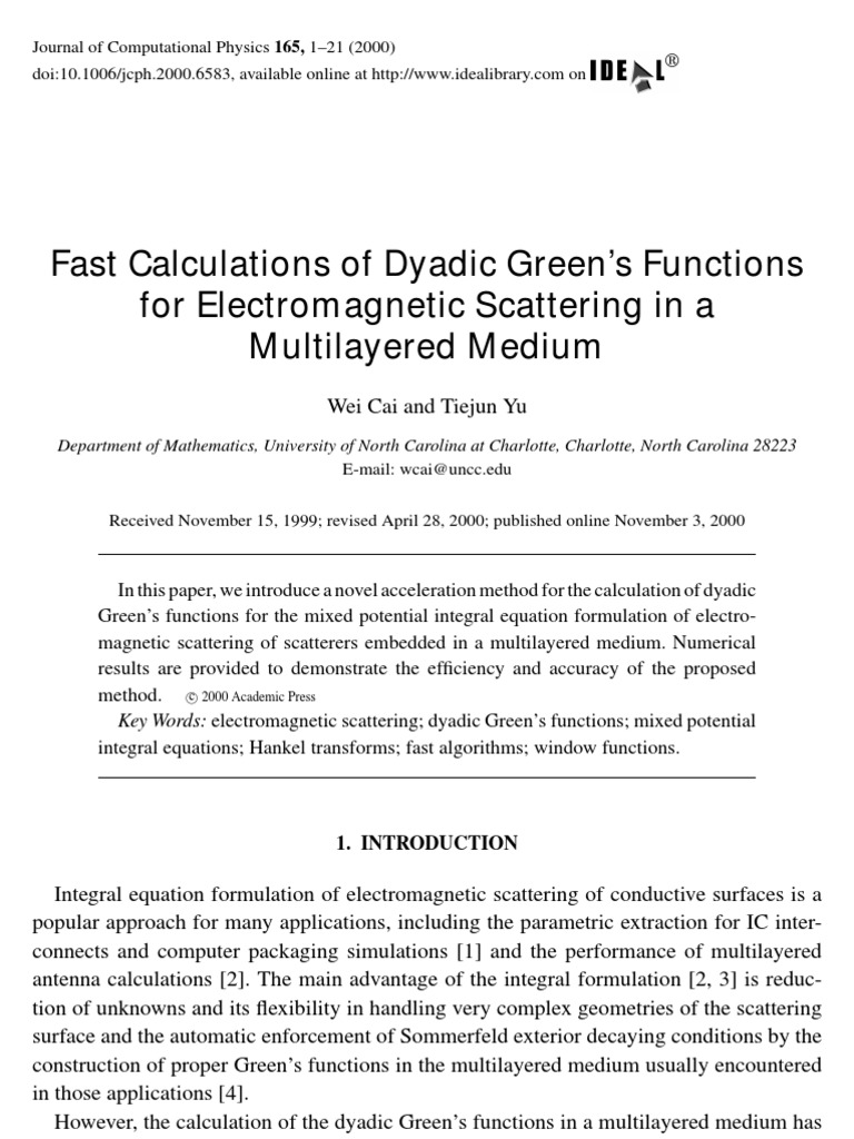 Fast Calculations of Dyadic Green's Functions | PDF | Teaching Methods ...