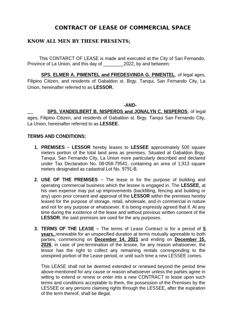 Contract of Lease of Commercial Space | PDF | Lease | Natural Resources Law