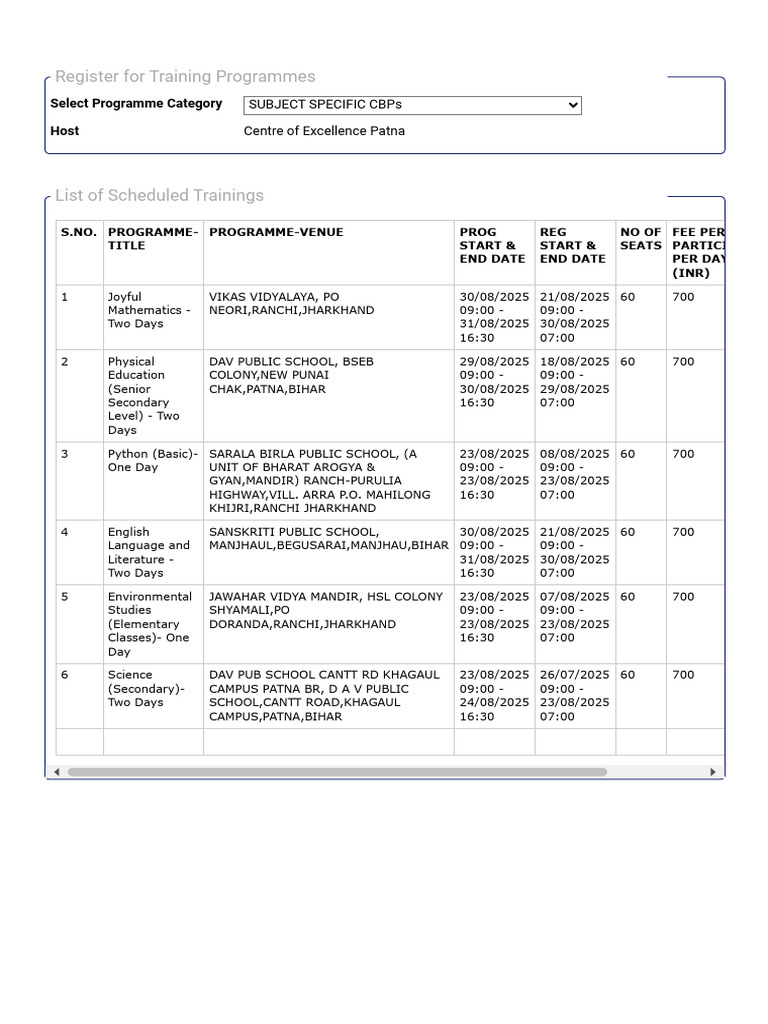 Cbseit - in Cbse Training Calendar - Aspx | PDF