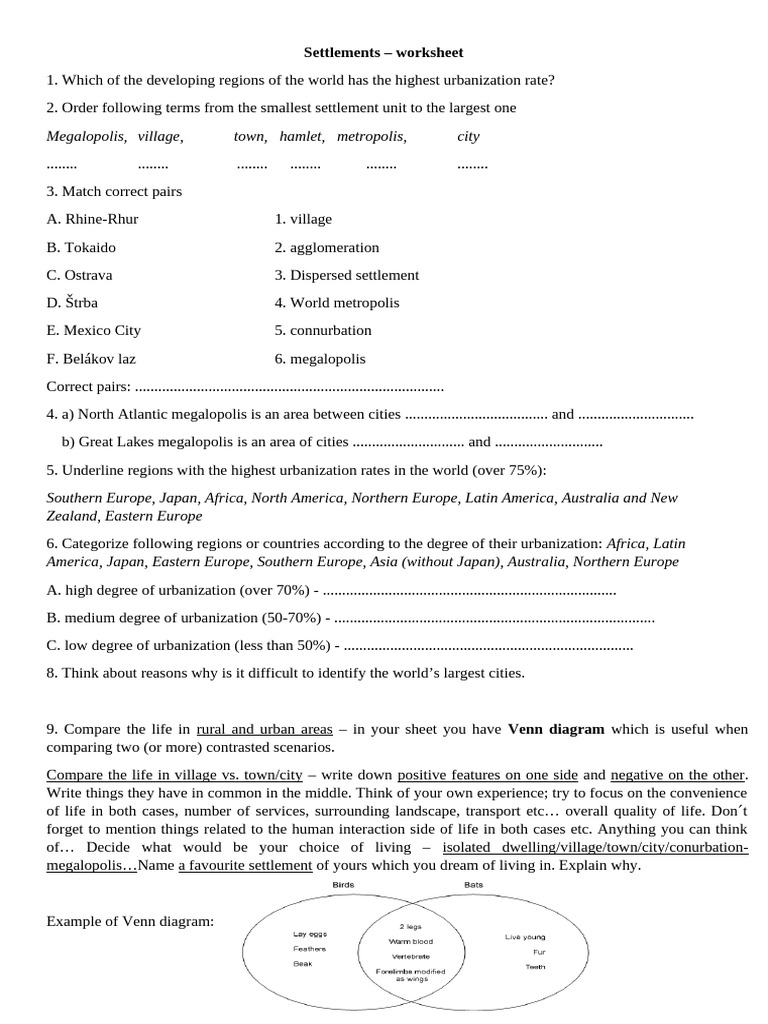 Urbanization and Settlement Analysis Worksheet | PDF | Urbanization ...