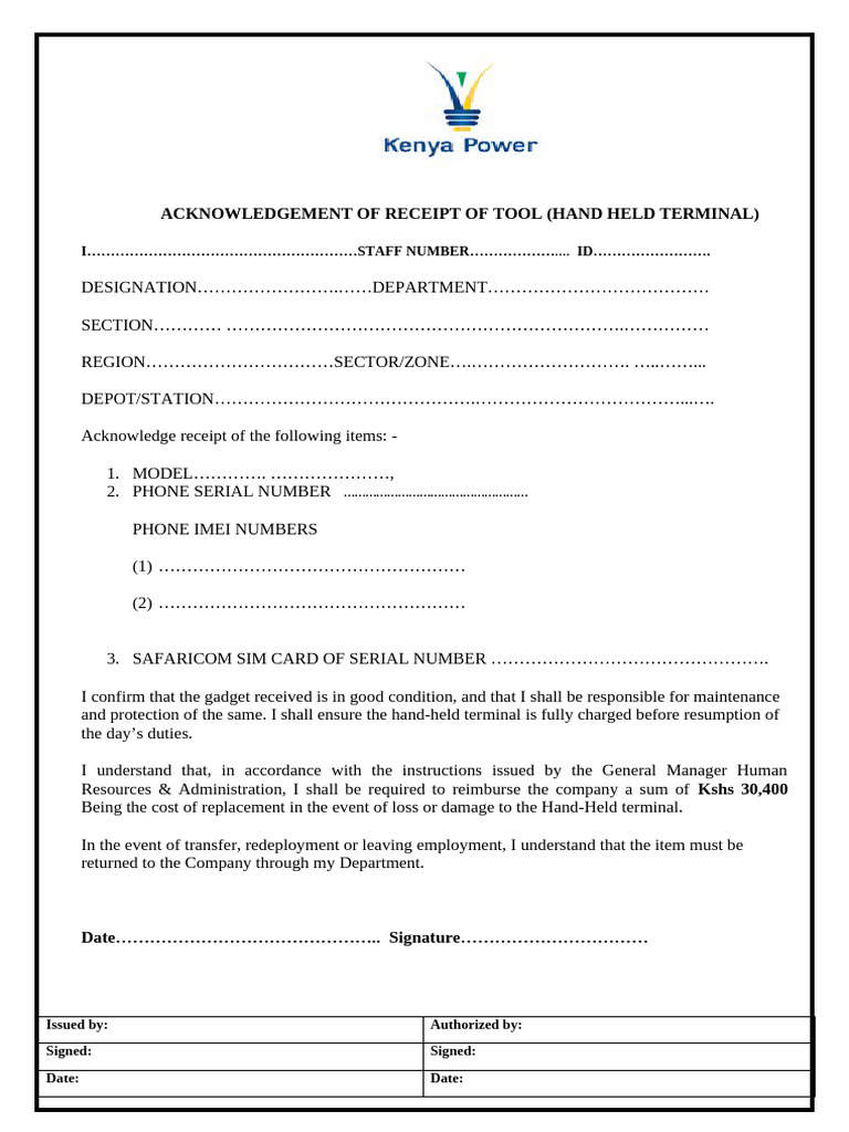 Hand Held Terminal Issuance Form-2020-Tecno | PDF