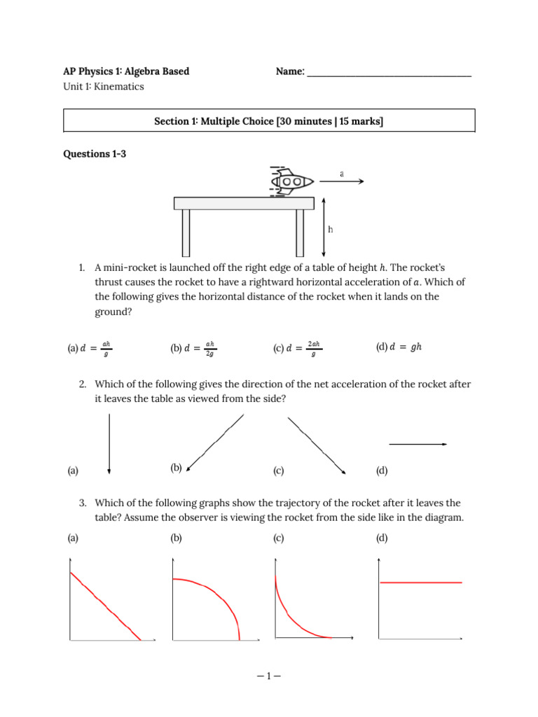 AP Physics 1 Kinematics Test | PDF | Acceleration | Kinematics