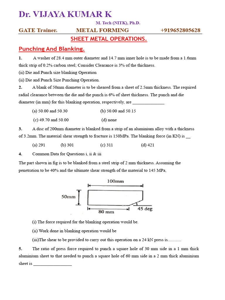 Sheet Metal Operations Overview | PDF | Strength Of Materials | Sheet Metal
