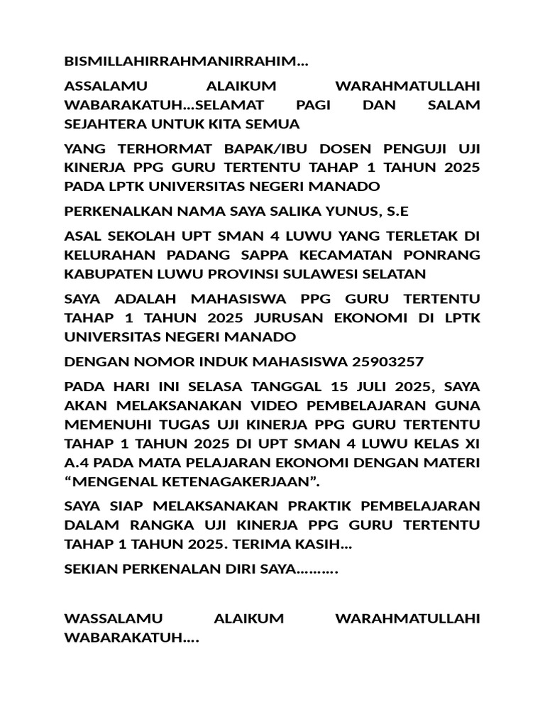 Perkenalan Diri Mahasiswa | PDF