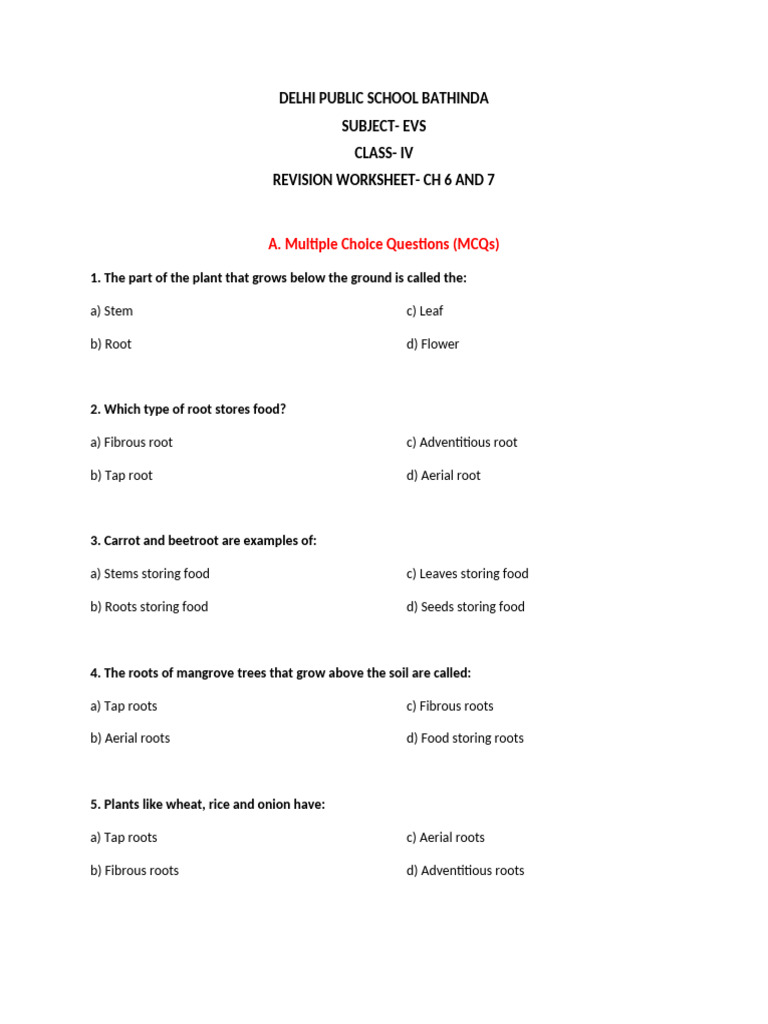 EVS CH 6 and 7 | PDF | Root | Plants