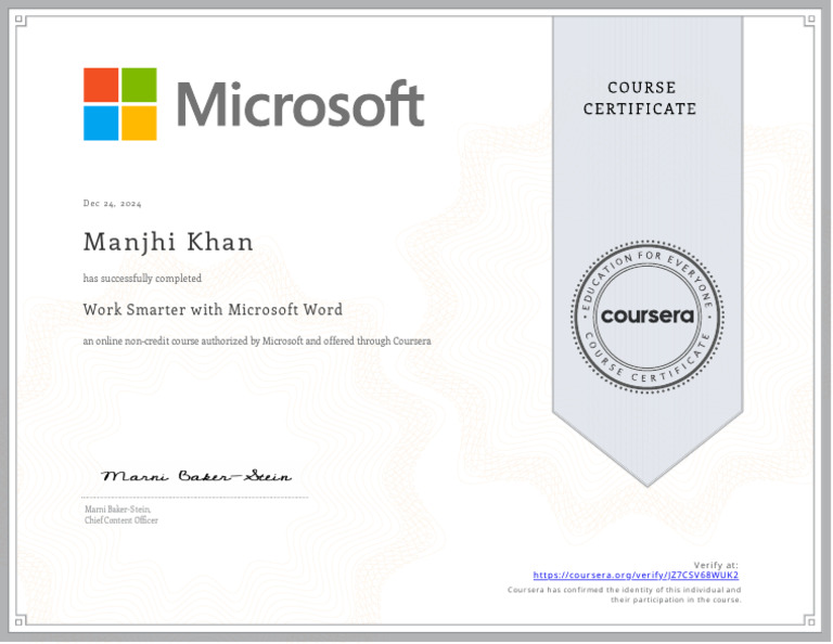 Certificate of WORK SMARTER WITH MICROSOFT WORD | PDF