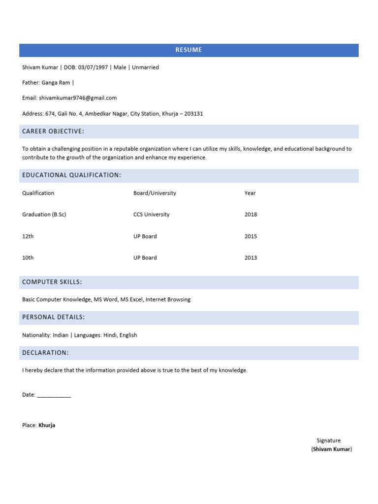 Shivam Kumar Resume Summary | PDF