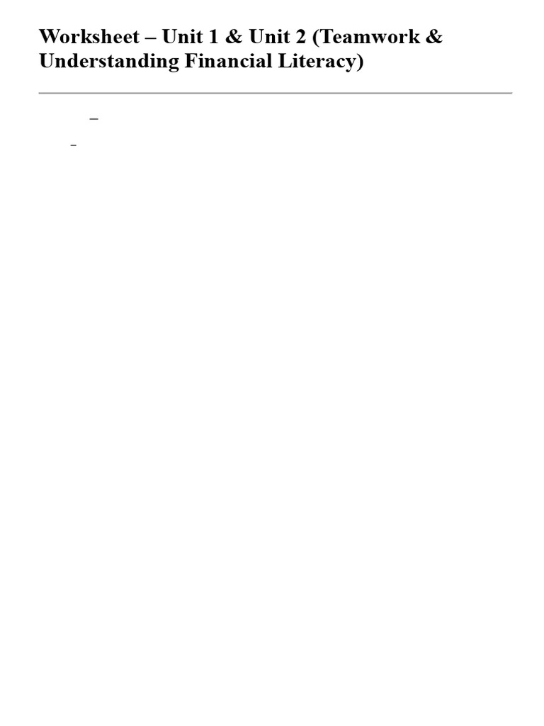 Teamwork & Financial Literacy Worksheet | PDF | Money | Loans