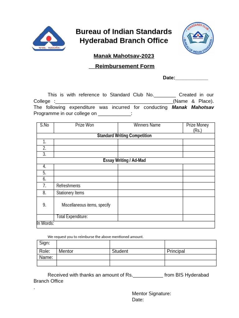 Standard Clubs Reimbursement Form | PDF