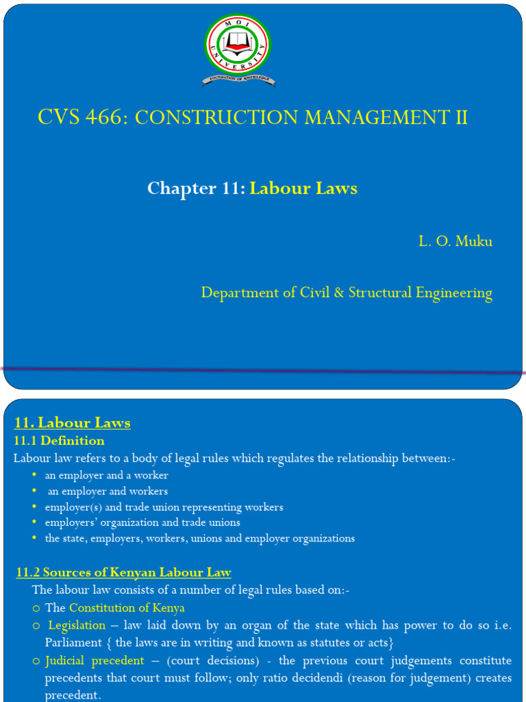 Chapter 11 Labour Laws - 240309 - 103520 | PDF | Labour Law | Employment