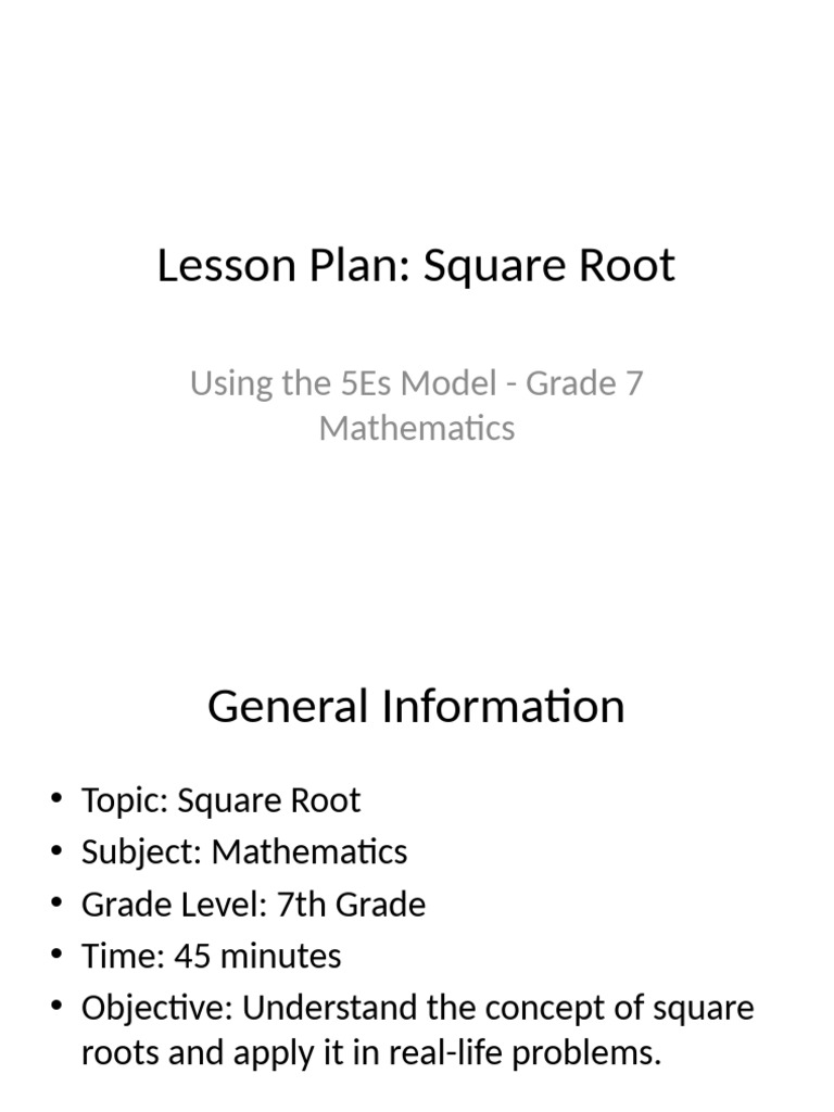 Grade 7 Square Root Lesson Plan | PDF