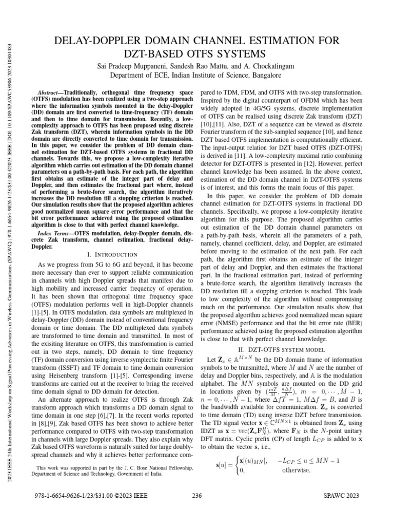 Delay-Doppler Domain Channel Estimation For DZT-Based OTFS Systems ...