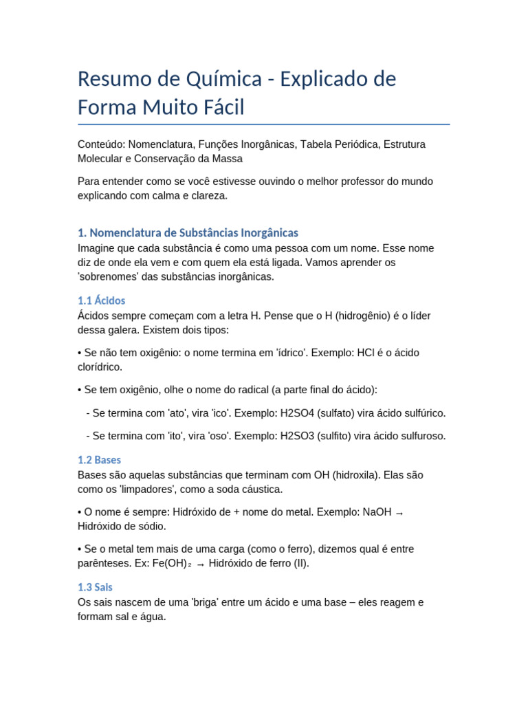 Resumo de Química Inorgânica Simplificado | PDF | Ligação química | Sal ...