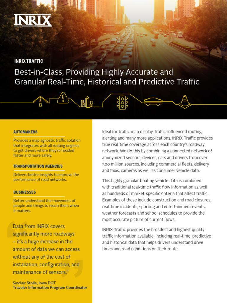 INRIX Traffic: Real-Time Data Solutions | PDF | Traffic | Road