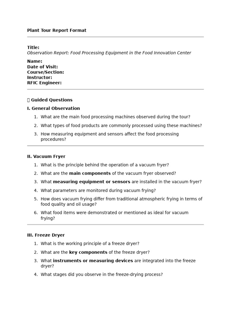 Food Processing Equipment Tour Report | PDF