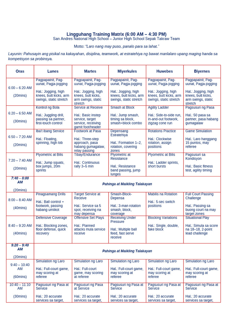 Sepak Takraw Training Matrix 2025 | PDF | Games Of Physical Skill ...