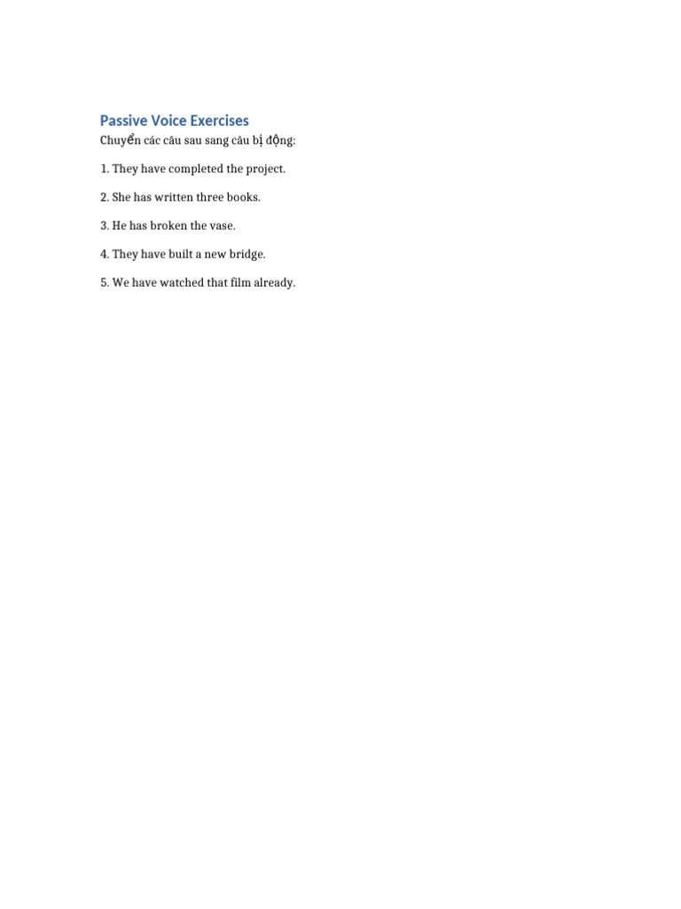 Passive Voice Transformation Exercises | PDF