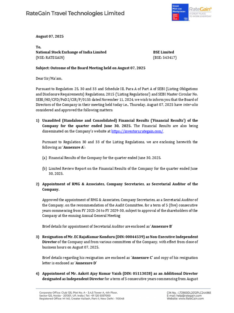 RATEGAIN 07082025162239 RG Outcome 07082025 Signed | PDF | Audit ...