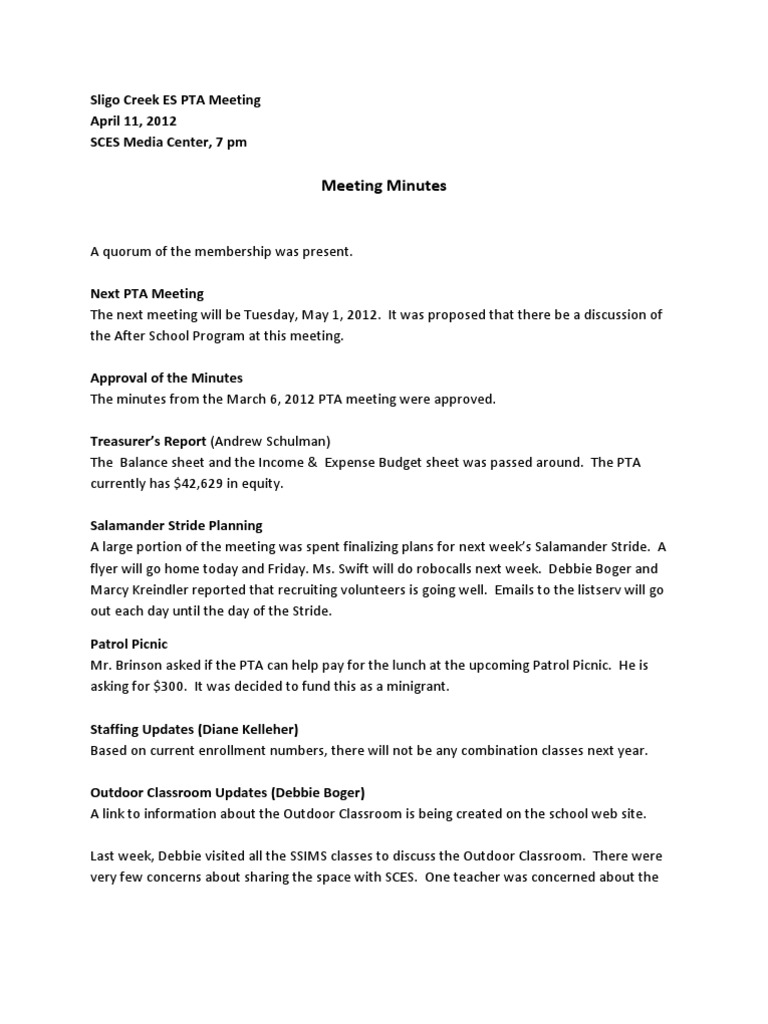 2012 04 - 011 PTA Meeting Minutes | PDF