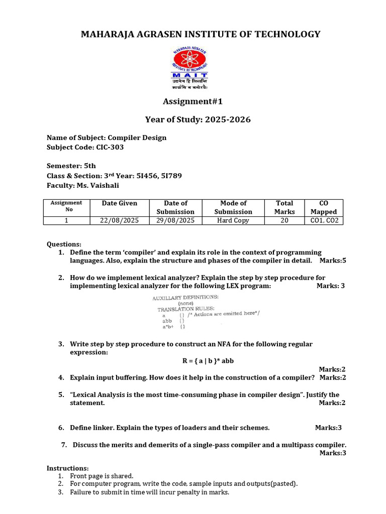Compiler Design Assignment-1 | PDF
