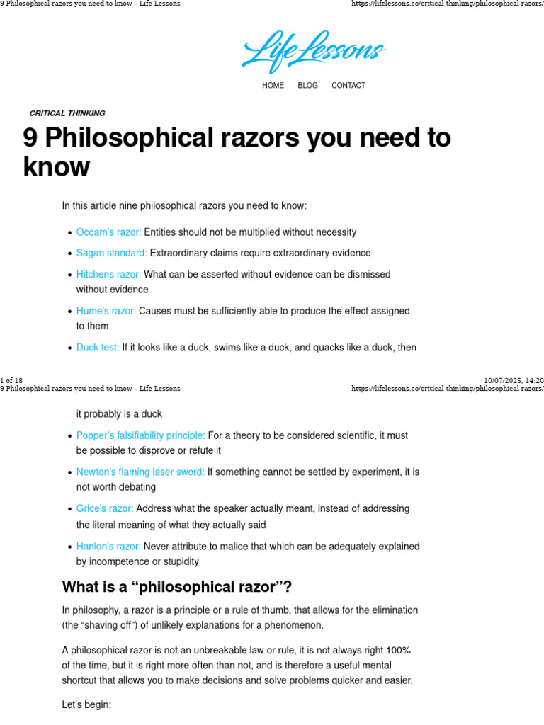 9 Philosophical Razors You Need To Know - Life Lessons | PDF ...