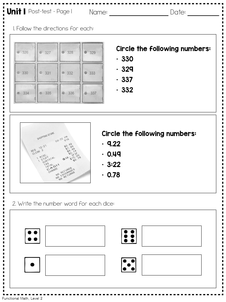 Level 2 Functional Math Post-Test | PDF