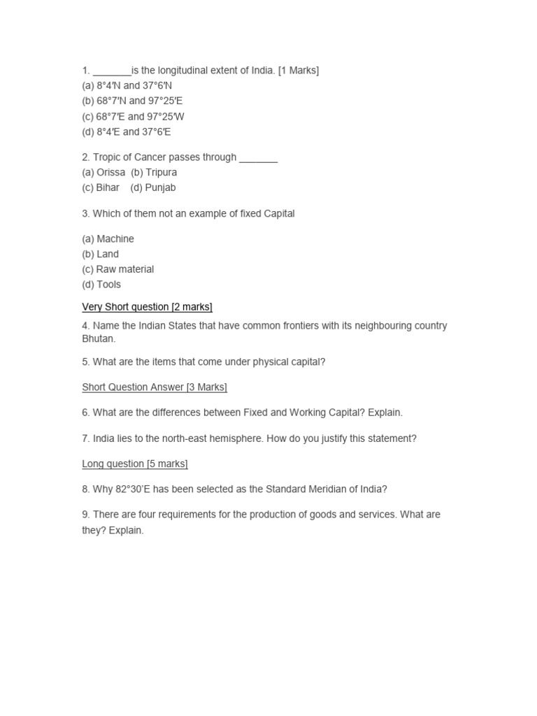 SST Class 9 Test Paper | PDF