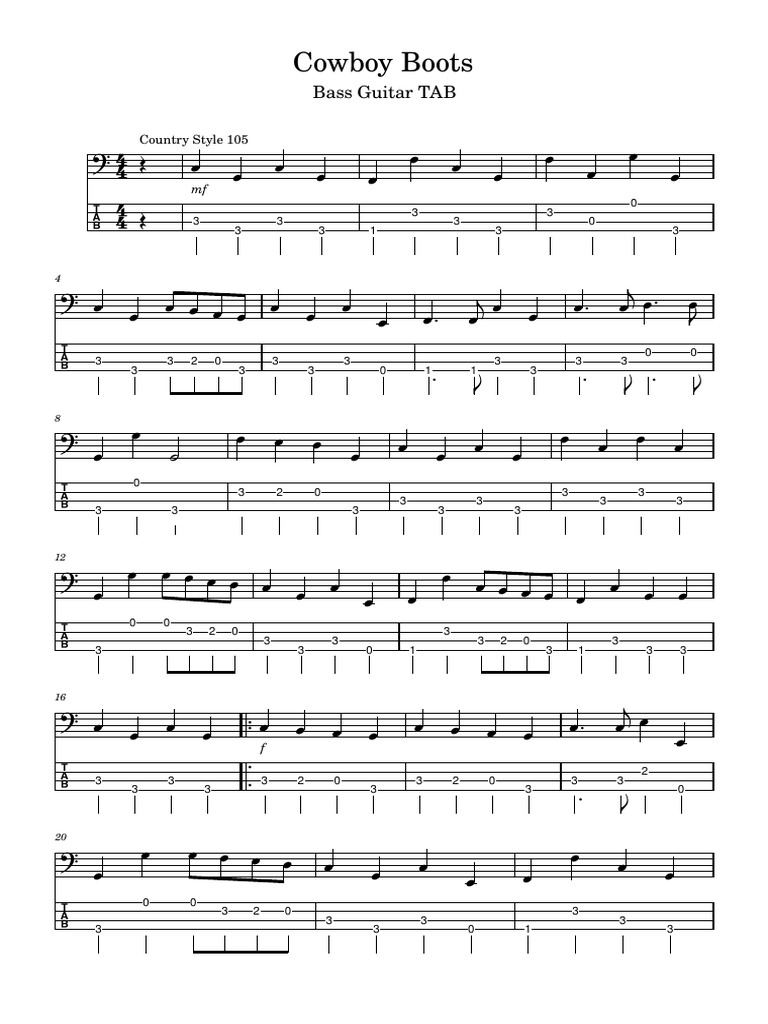 Bass Guitar TAB for Cowboy Boots | PDF