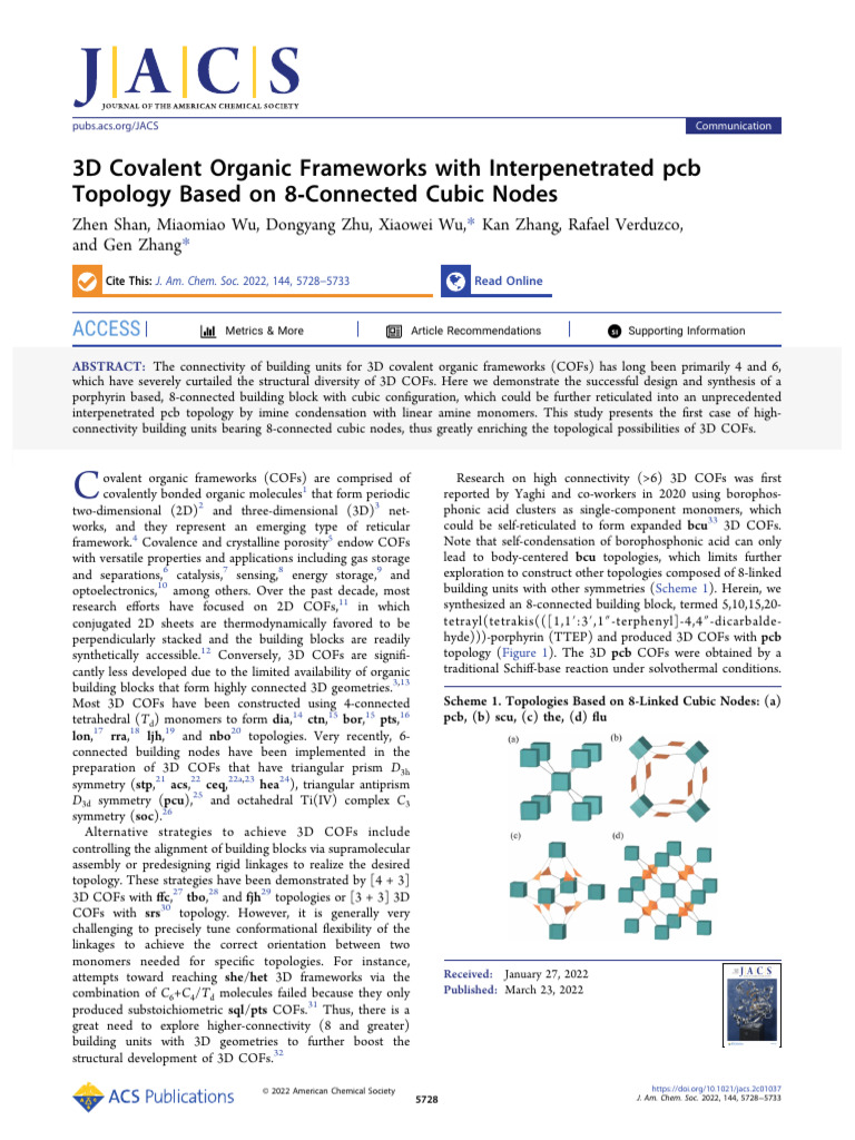 3D Covalent Organic Frameworks With Interpenetrated PCB Topology Based ...