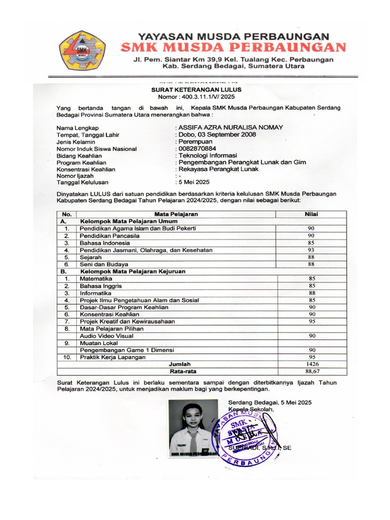 Surat Keterangan Lulus | PDF
