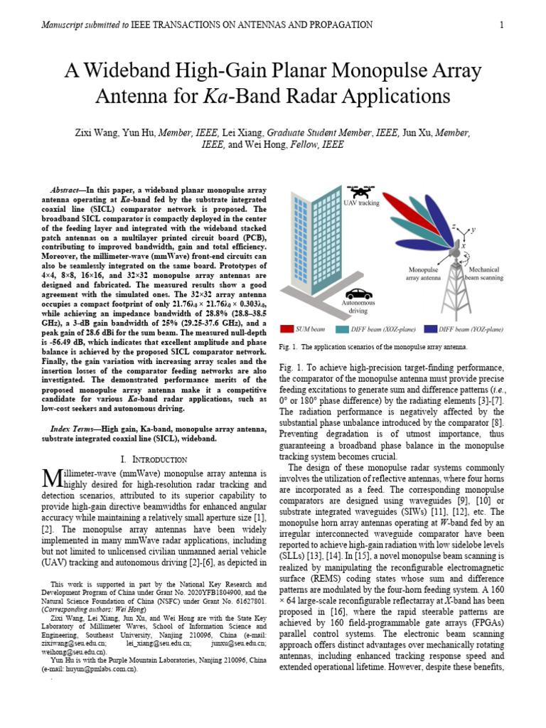 2023 A Wideband High-Gain Planar Monopulse Array Antenna For Ka-Band Radar Applications | PDF ...
