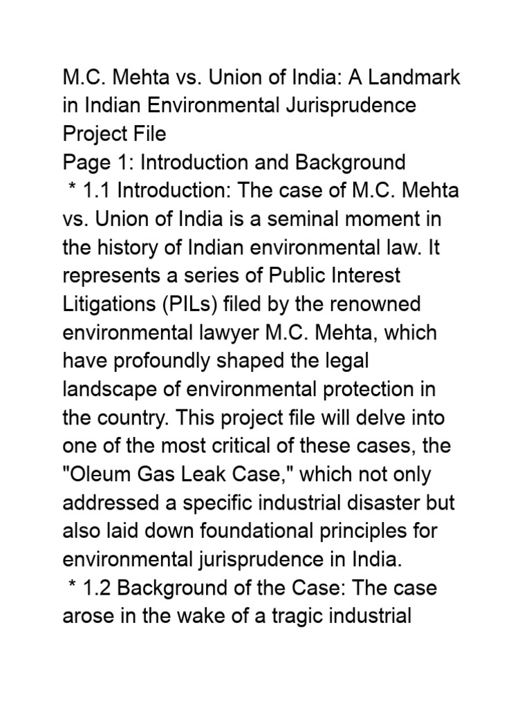 M.C. Mehta Case: Environmental Landmark | PDF | Justice | Crime & Violence