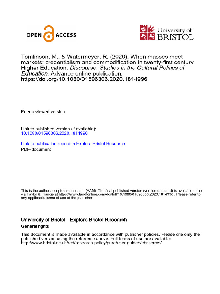 Credentialism and Marketization in HE | PDF | Market (Economics ...