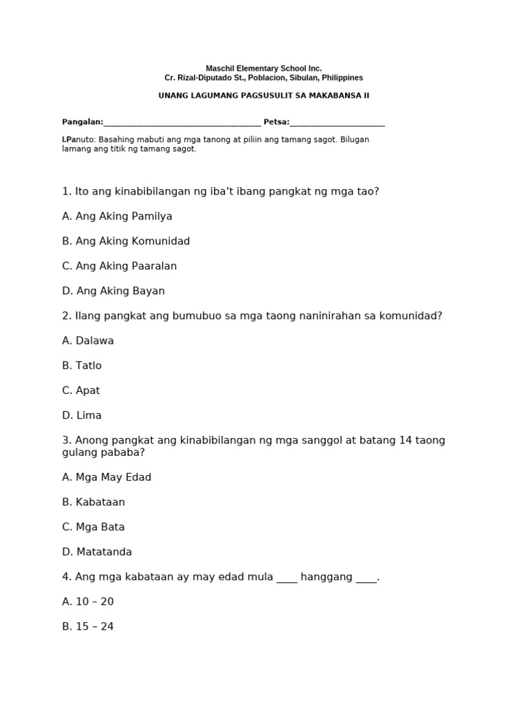 First Quarter - Makabansa - Gr.2 | PDF