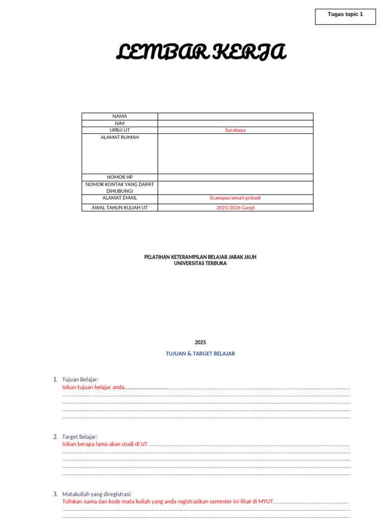 Lembar Kerja Untuk Latihan Mahasiswa | PDF
