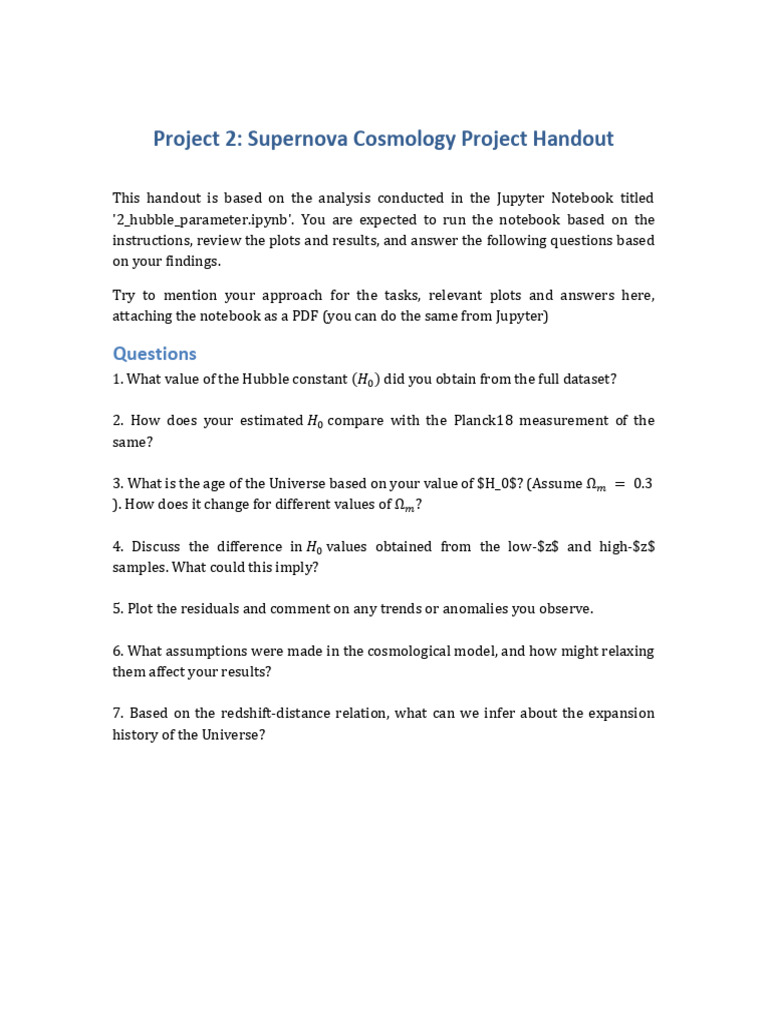 2 Supernova Cosmology Handout | PDF