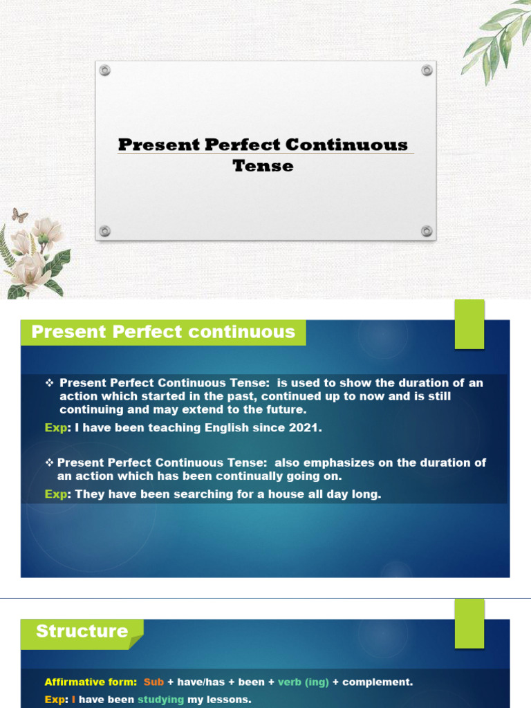 Present Perfect Continuous Tense & Past Perfect Tense | PDF