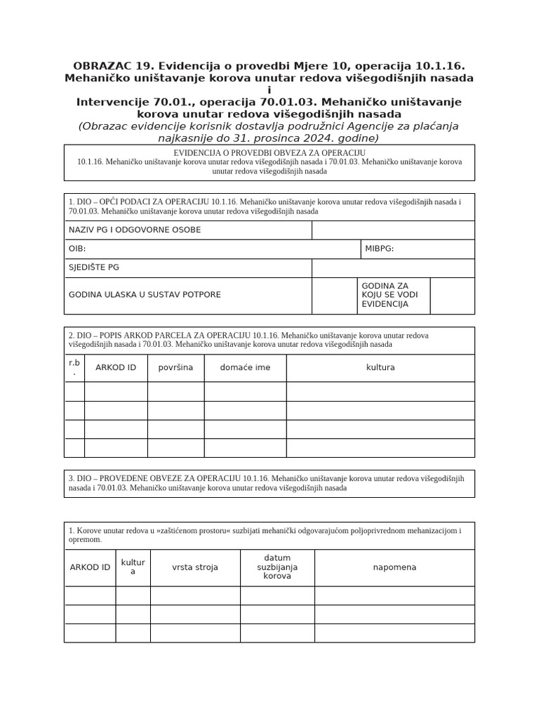 Obrazac 19 Evidencija Muk | PDF