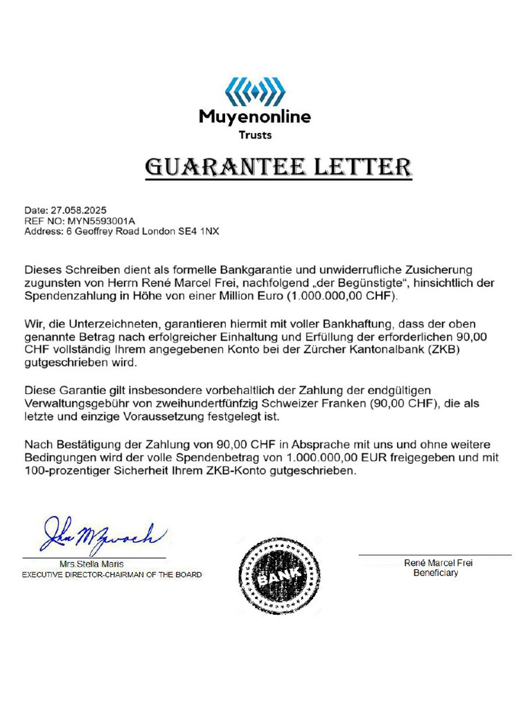 Gurantee Letter. (Rene Frei) | PDF
