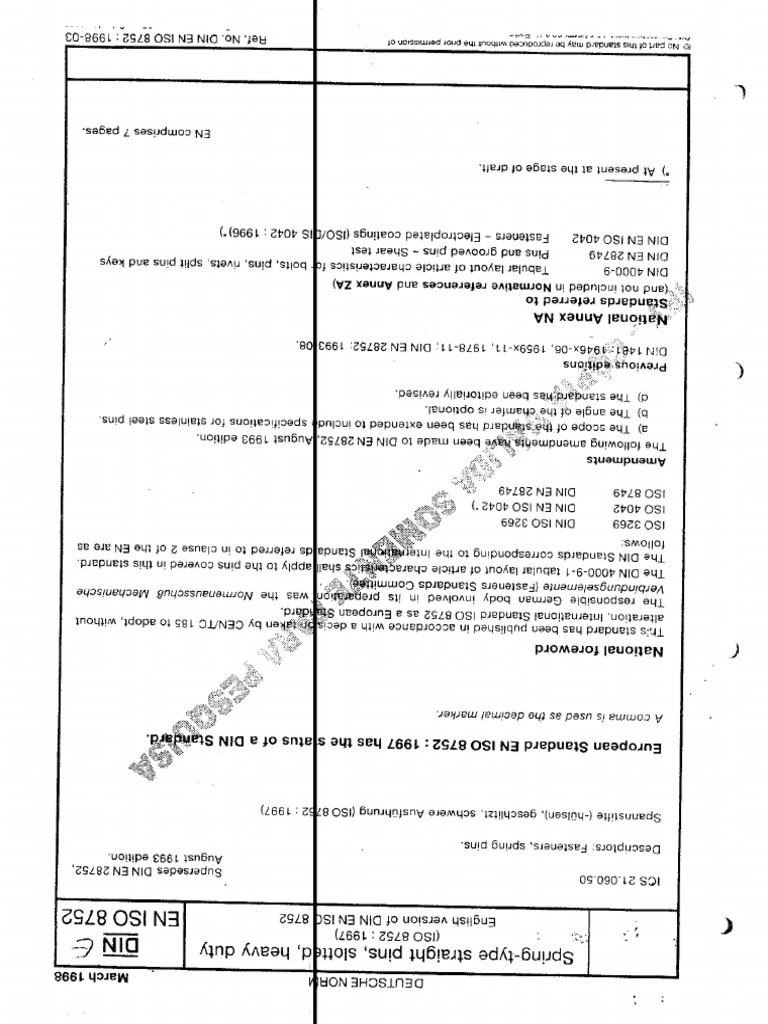 ISO 8752 Pino Elastico | PDF