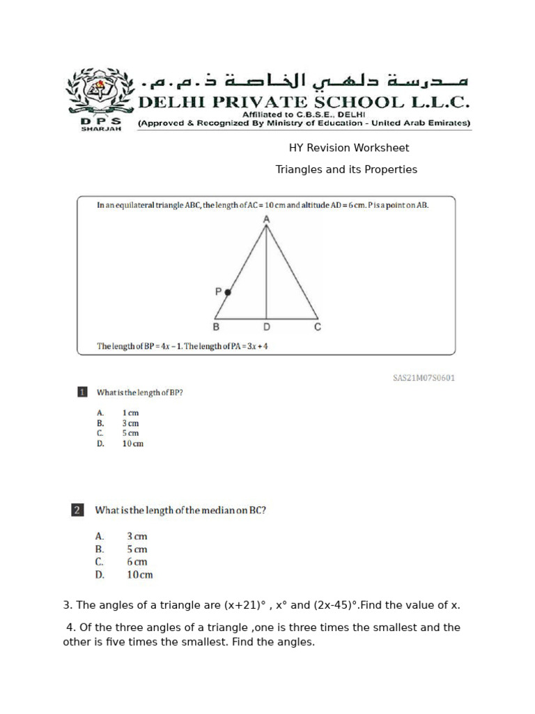 HY Triangles and Its Properties Worksheet | PDF