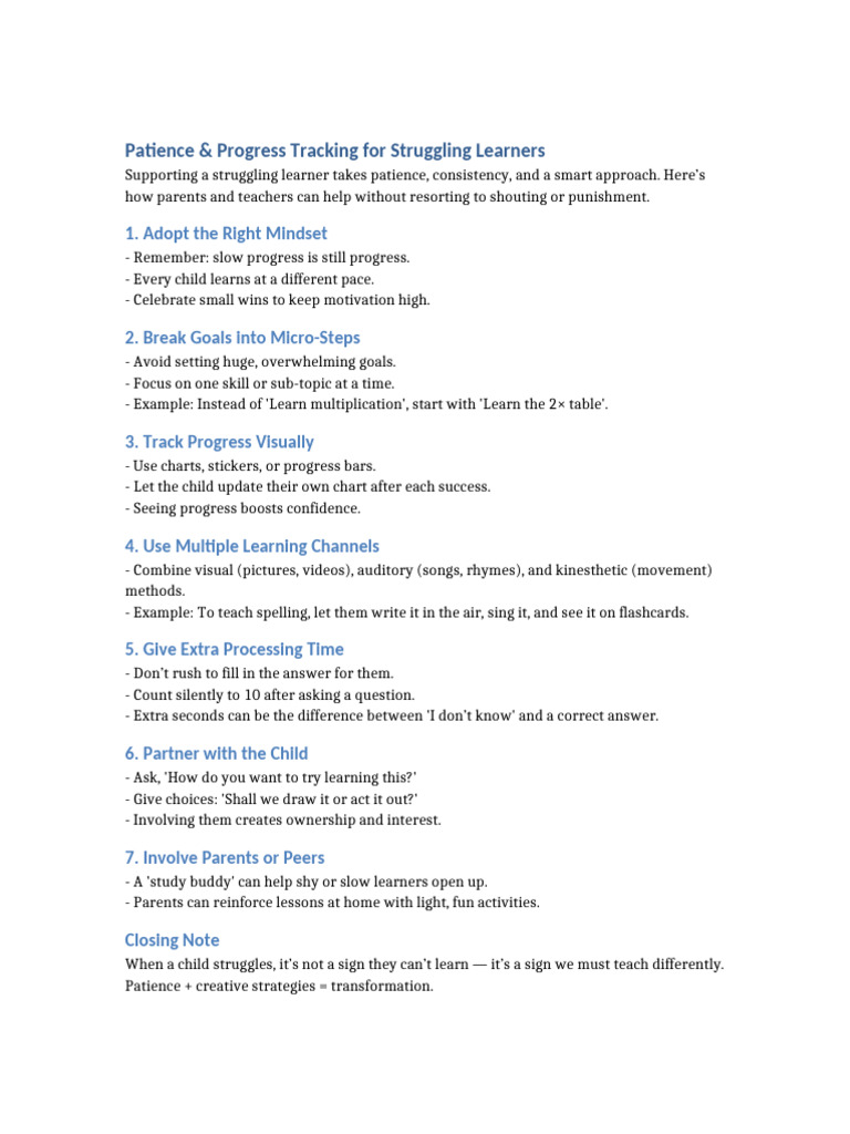 Patience and Progress Tracking Tip Sheet | PDF