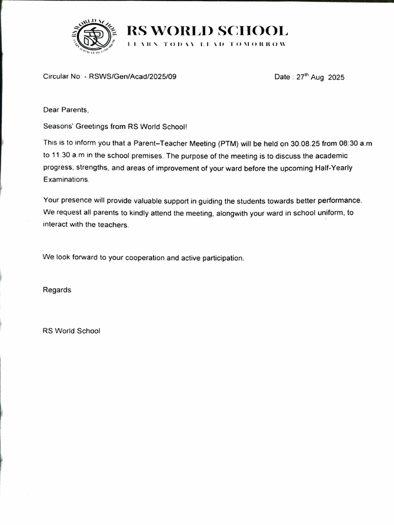 PTM Circular 1 | PDF
