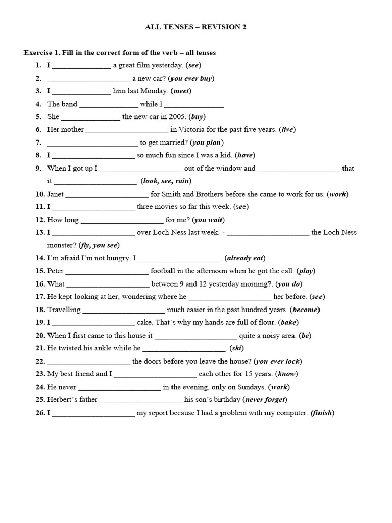 All Tenses Revision Exercises PDF | PDF