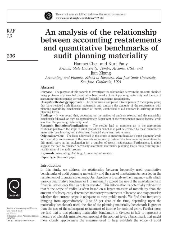 An Analysis of The Relationship Between Accounting Restatement and ...