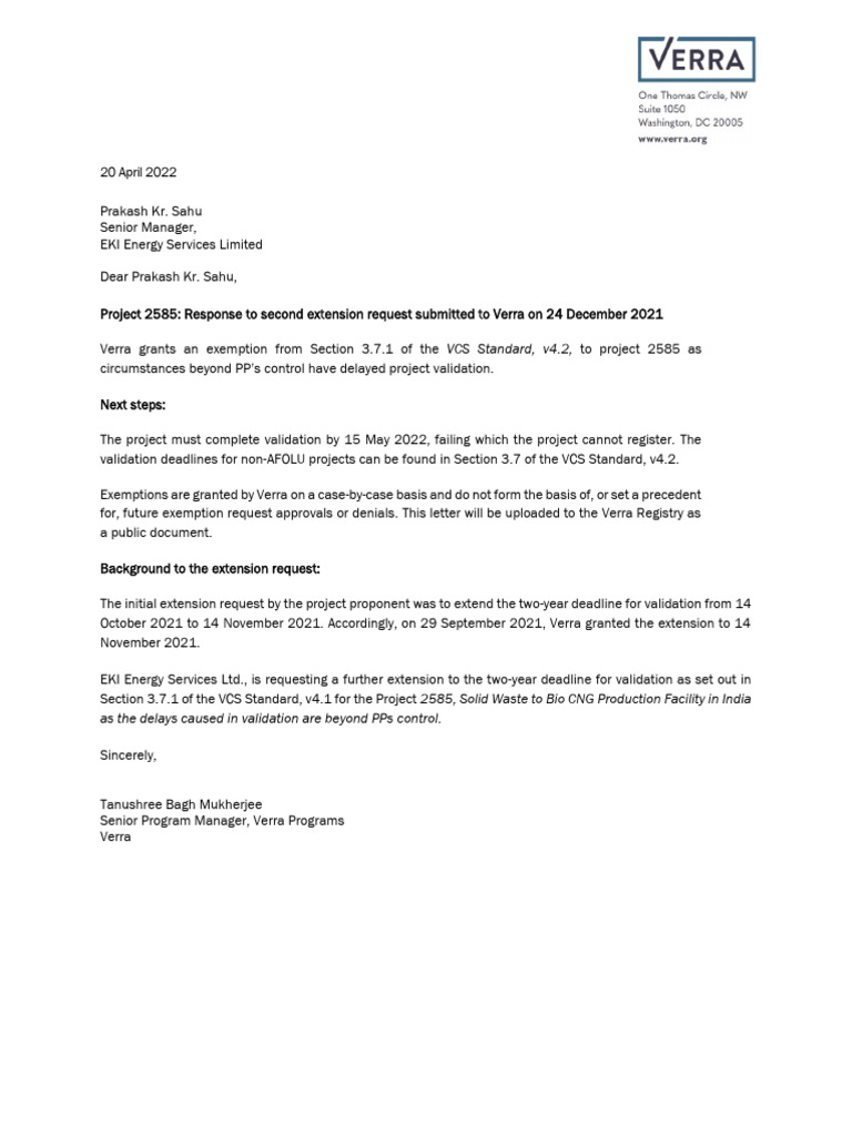 Verra Exemption for Project 2585 Validation | PDF